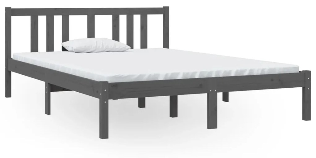 814861 vidaXL Rám postele šedý masivní dřevo 135 x 190 cm dvojlůžko