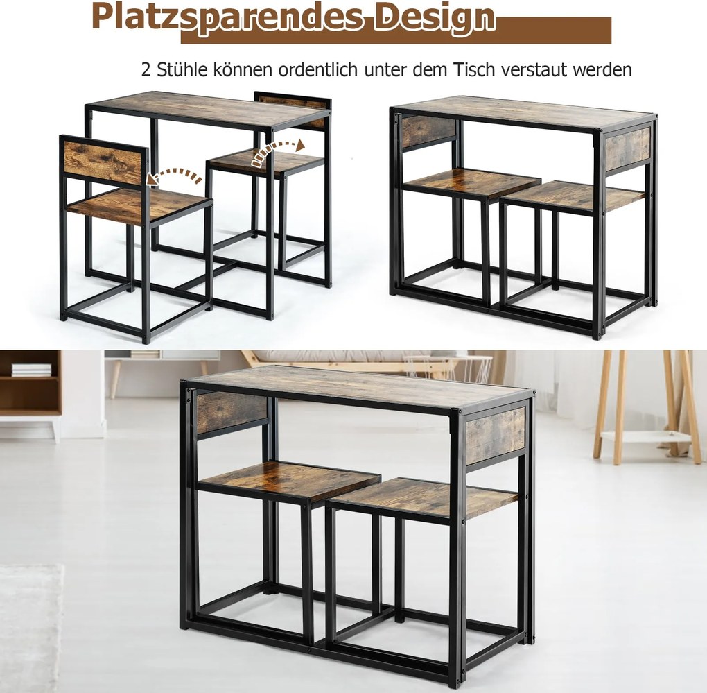 Costway 3 kusový stůl skupina jídelní skupina + 2 židle antik