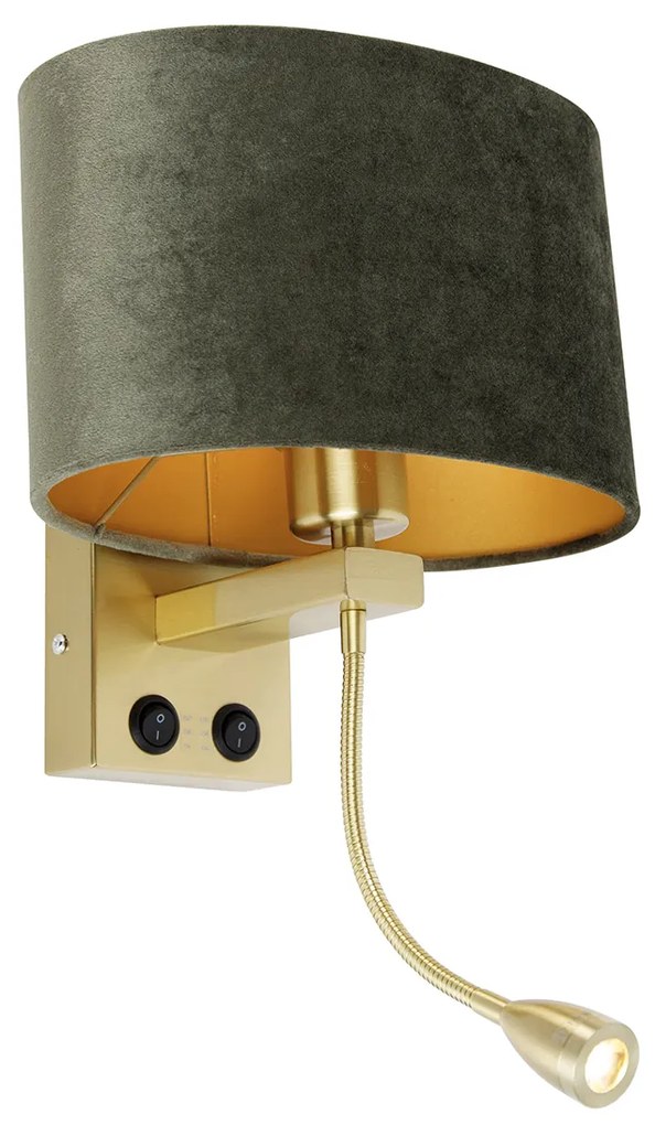 Nástěnná lampa mosazná s oválným sametovým stínítkem zelená 25 cm - Brescia Combi