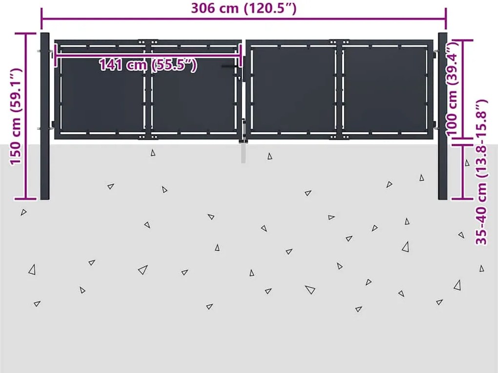 Zahradní brána ocelová 300 x 100 cm antracitová 144524