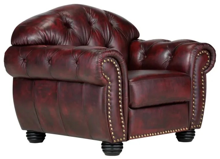 furniture-nabytek.cz - Masivní křeslo Chesterfield Hereford z pravé kůže, červené – 112×96×94 cm