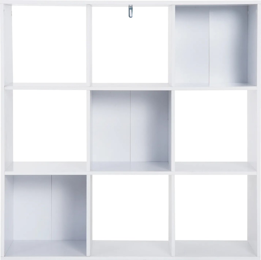 Bílá knihovna HOMCOM pro domácnost a kancelář, moderní regál s 9 přihrádkami z dřevotřísky, 91x29,5x91cm