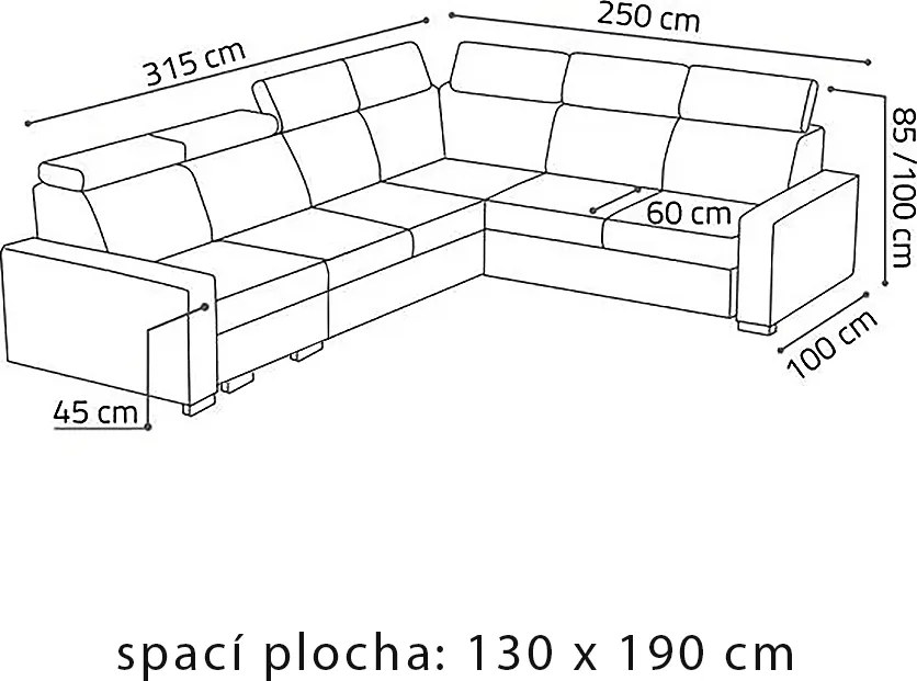 Sedací souprava PEDRO L | 315x250 | rozkládací + 2x úložný prostor | VÝBĚR TKANIN