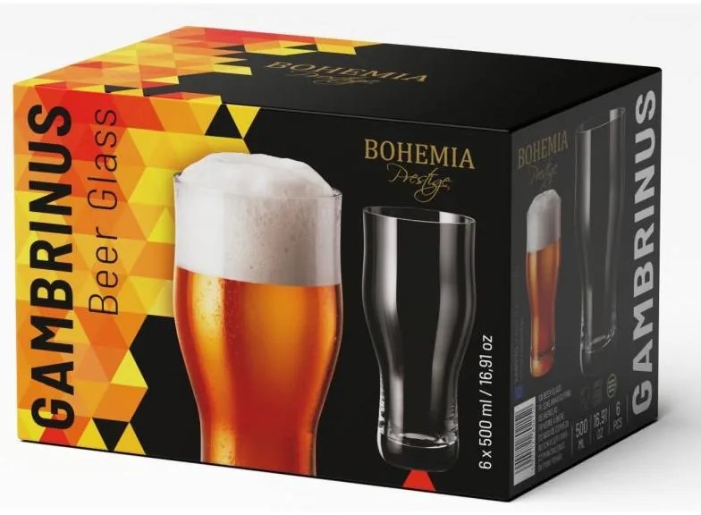 BOHEMIA PRESTIGE GAMBRINUS PIVNÍ SKLENICE 500ML SADA 6 KS