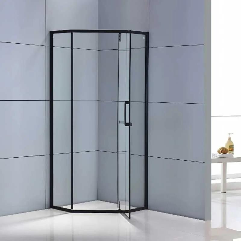 BPS-koupelny Pětiúhelníkový sprchový kout HYD-PK4026B 90x90 cm černá/transparent + vanička HYD-PSV-ST07B bílá