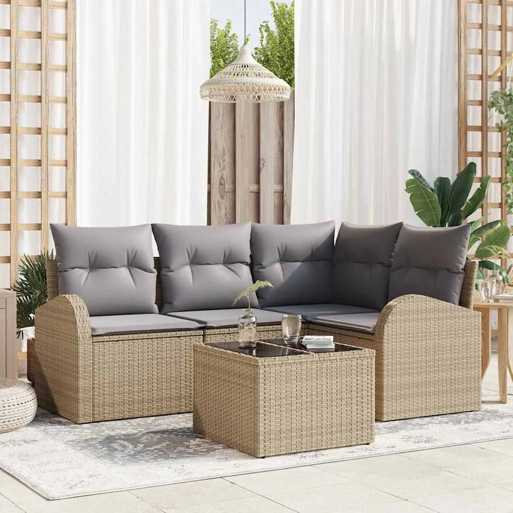 Sada zahradních pohovek 5 ks Beige a světle šedá polyratan 3354699