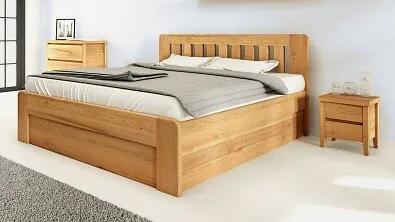 Postel Postelia DENVER s úložným prostorem 140 x 200 dub - Dřevěná postel z masivu, dubové manželské dvoulůžko o šíři masivu 3,7 cm