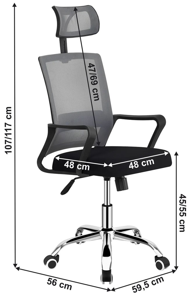 Ergonomická kancelářská židle TIVON - šedá síťovina