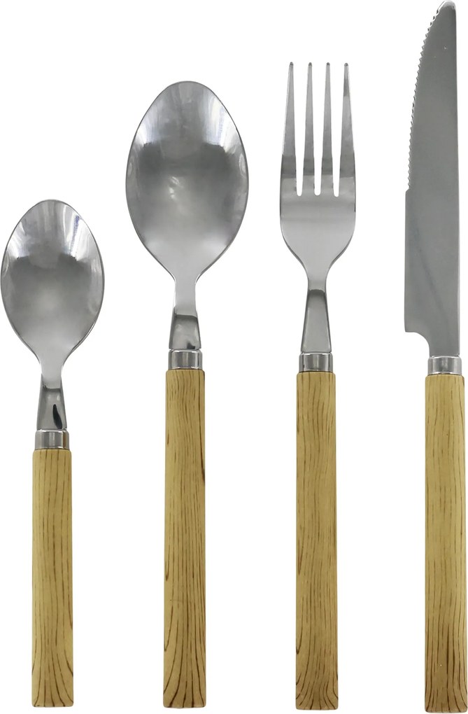 Sada 4ks příborů Linas Nature s designem dřevěné rukojeti – 22,5 cm