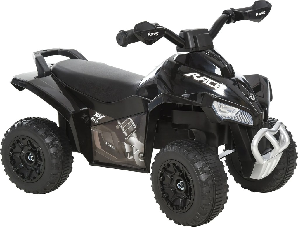 HOMCOM Dětský čtyřkolový vůz pro děti 18-36 měsíců s funkcí osvětlení a hudby, podporuje až 20 kg, 67,5x38x44 cm, černý