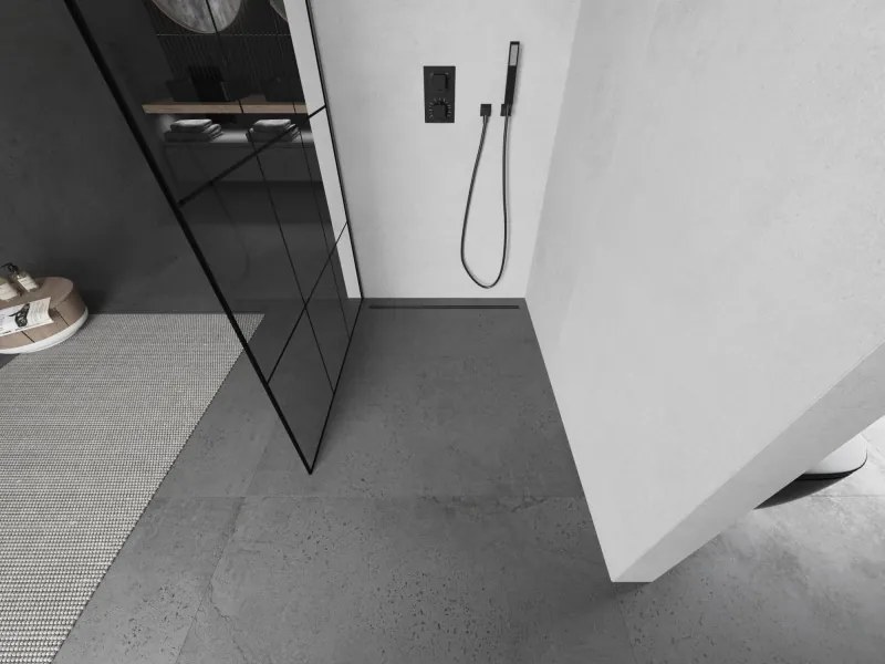 Mexen Kioto, sprchová zástěna Walk-In 100 x 200 cm, 8mm čiré sklo černý vzor, grafitový profil, 800-100-101-95-77