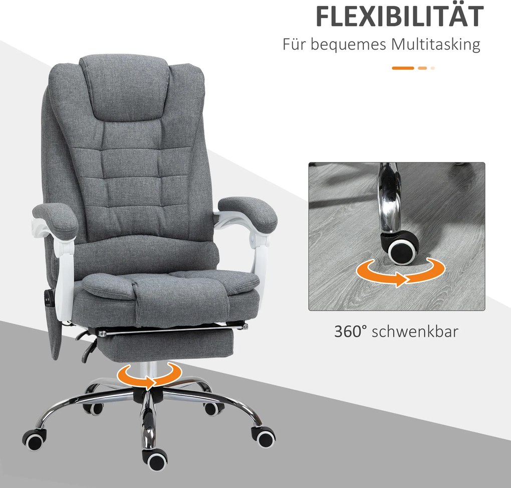 Kancelářská židle Vinsetto s masážní funkcí, výškově nastavitelná, ergonomická kancelářská židle s funkcí polohování, vyhřívání, podnožka