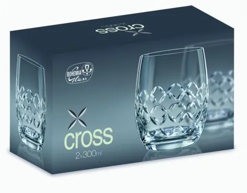 Crystalex - Bohemia Crystal Sklenice na nealko, whisky a rum Club Cross leštěný 300 ml, 2 ks