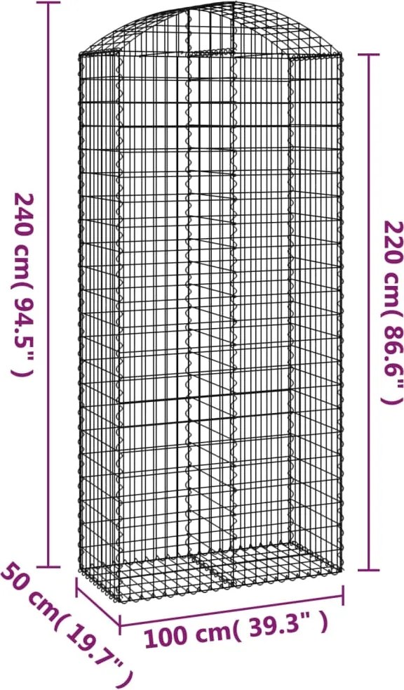 Klenutý gabionový koš 100 x 50 x 220/240 cm pozinkované železo 153441