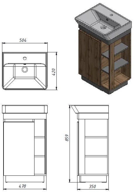 Lavedo Utah 50 Wotan Oak – koupelnová skříňka s keramickým umyvadlem | Lavedo by Aplomo