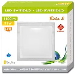 LED sv. vč. HF senz.,11W,27x27cm,IP44,1100lm,bílé