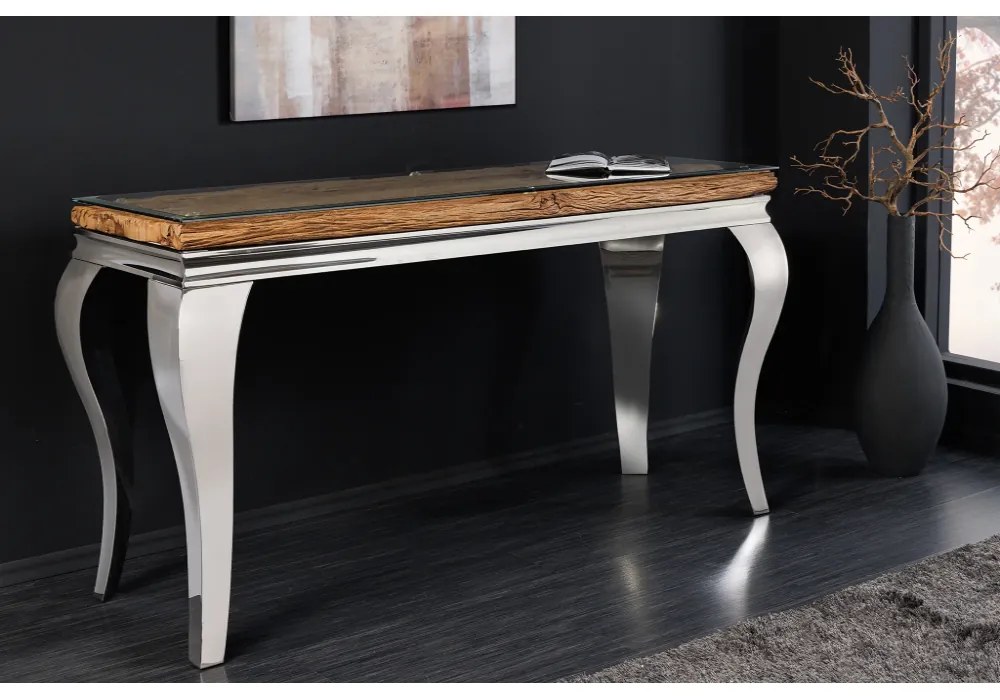 Massive home | Konzole MODERN BAROCK BARRACUDA 140cm chrom vč. skleněný top bez teakového topu