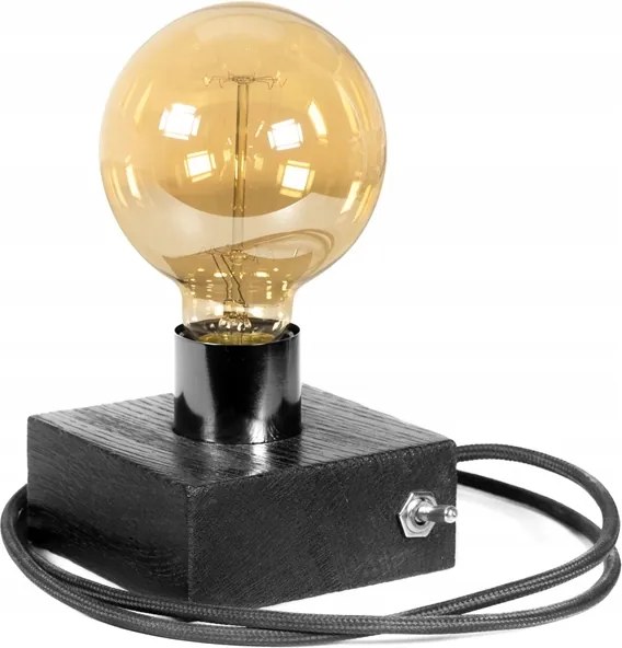 Noční Lampa Stolní Edison Černá Dubová 10x10 CM Retro žárovka E27 40W