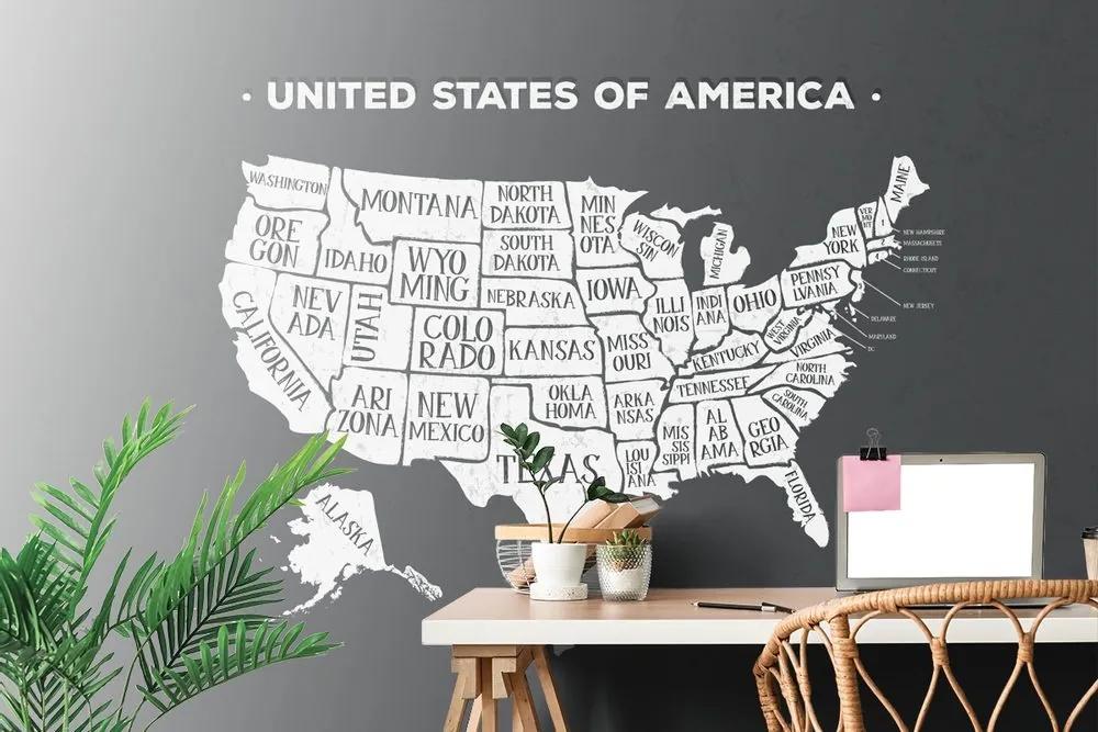 Tapeta naučná mapa USA v černobílém - 450x300 cm