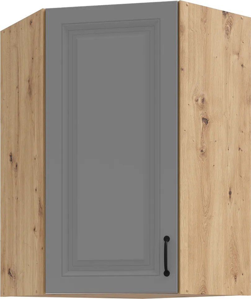 STILO ad | horní skříňka 60x60 GN-90 1F (45°) rohová s policemi | VYSOKÁ | UNI dvířka | artisan/světle šedá
