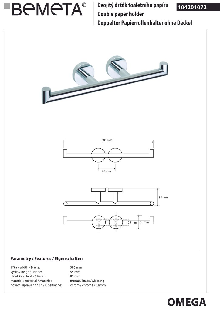 Bemeta Design OMEGA: Držák toaletního papíru, dvojitý -