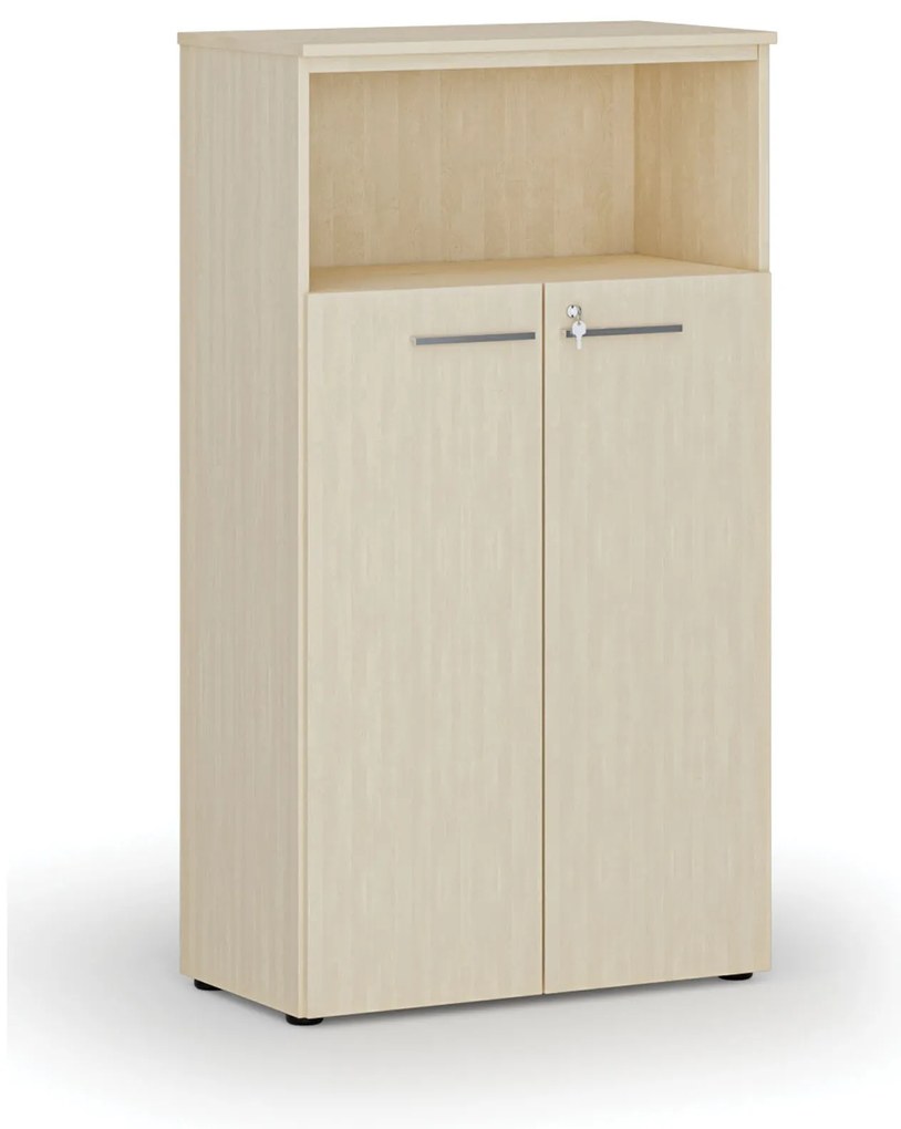 Kombinovaná kancelářská skříň PRIMO WOOD, dveře na 3 patra, 800 x 420 x 1434 mm, bříza