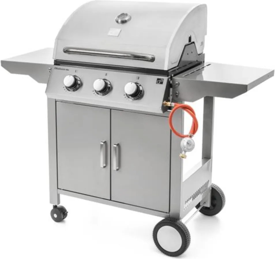 Plynový gril OKLAHOMA BBQ, 3 hořáky, s redukčním ventilem, stříbrná Penta CZ