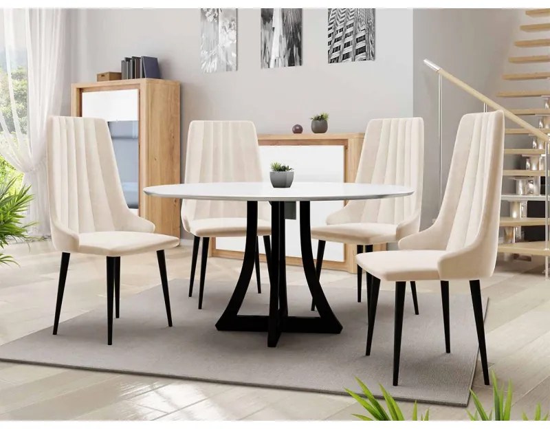 Kulatý stůl Dagerto FI 100 se 4 židlemi ST93 03, Barva: bílý lesk / černý lesk, Potah: Magic Velvet 2217