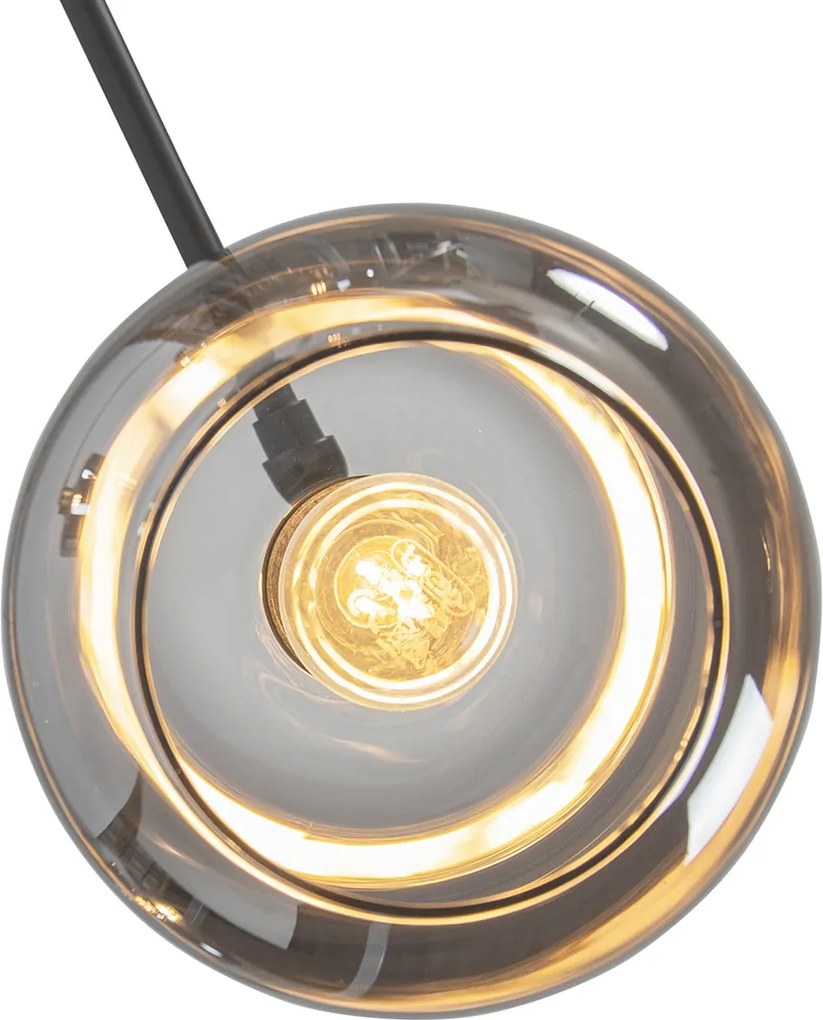 Stojací lampa černá se zlatem a kouřovým sklem 5-světlo - Zuzanna