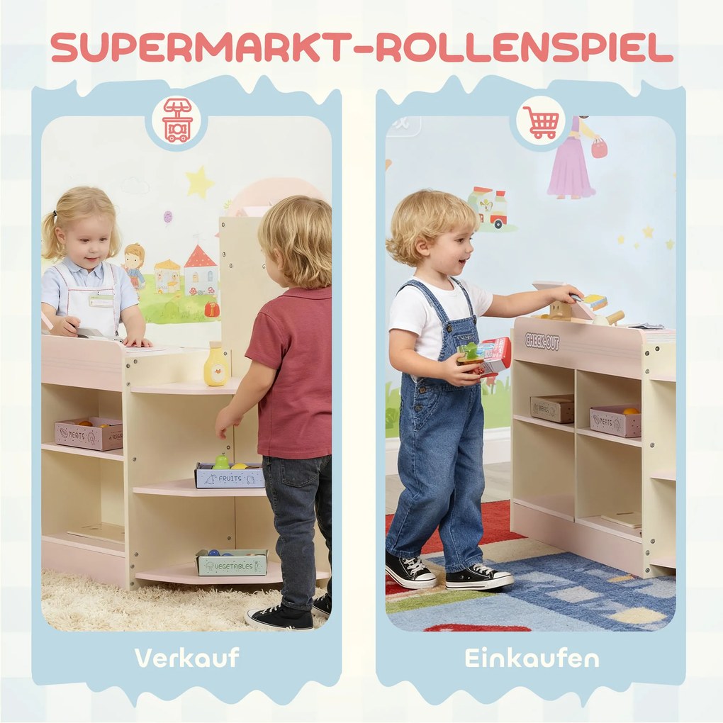 AIYAPLAY Obchod pro děti, dětský obchod / supermarket s pokladnou, čtečkou a automatickým prodejním stánkem, herní doplňky pro děti od 3 let, růžová
