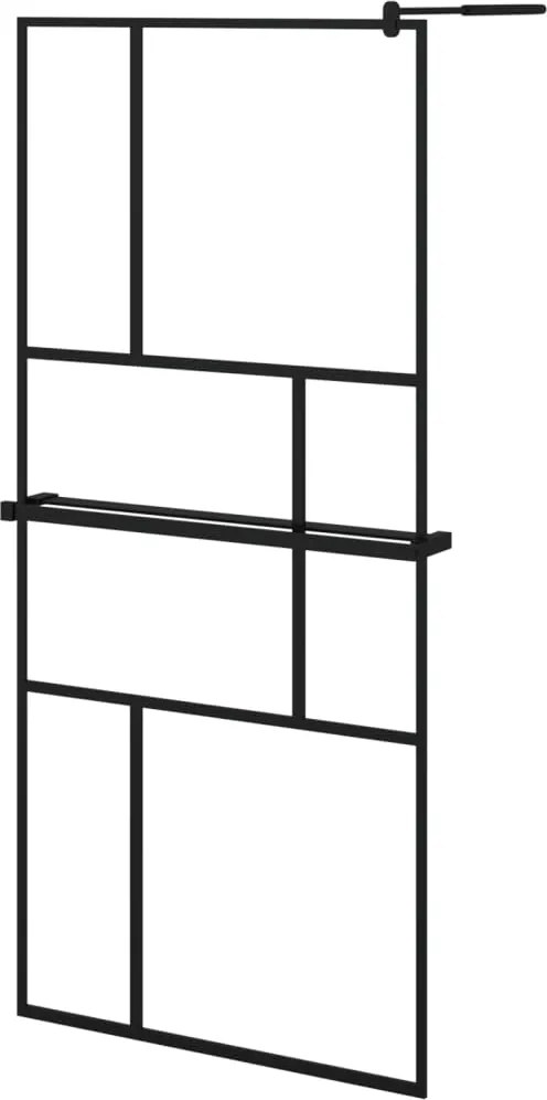 Zástěna do průchozí sprchy s policí černá 90x195 cm ESG/hliník 3185460