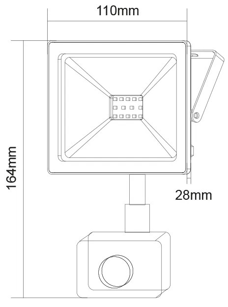 ACA Lighting LED venkovní reflektor Q 20W/230V/6000K/1760Lm/110°/IP66, pohybový senzor, černý