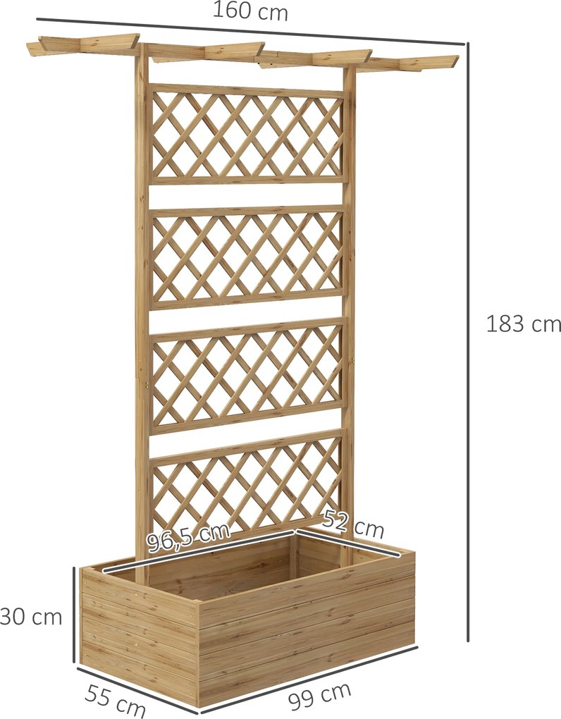 Outsunny Dřevěný vyvýšený záhon Outsunny, zahradní záhon se stříškou, záhon s mříží pro popínavé rostliny, chladicí rám pro zahradu, balkon, 160 x 55…