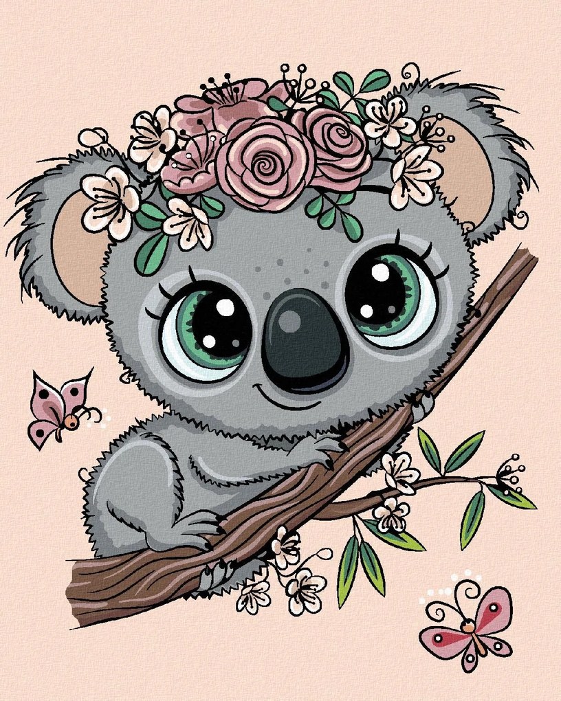 zuty malování podle čísel - roztomilá koala na větvi, 40x50 cm, vypnuté plátno na rám