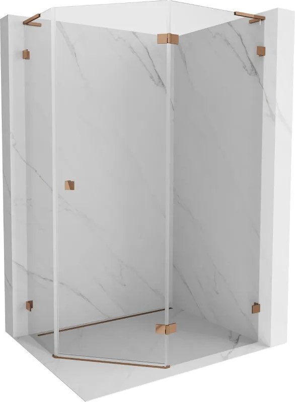 Mexen Lunar, L pětiúhelníkový sprchový kout s pravým sklonem 90 x 80 cm, 8mm čiré sklo, profil růžové zlato, 831L-090P-080L-60-00-P