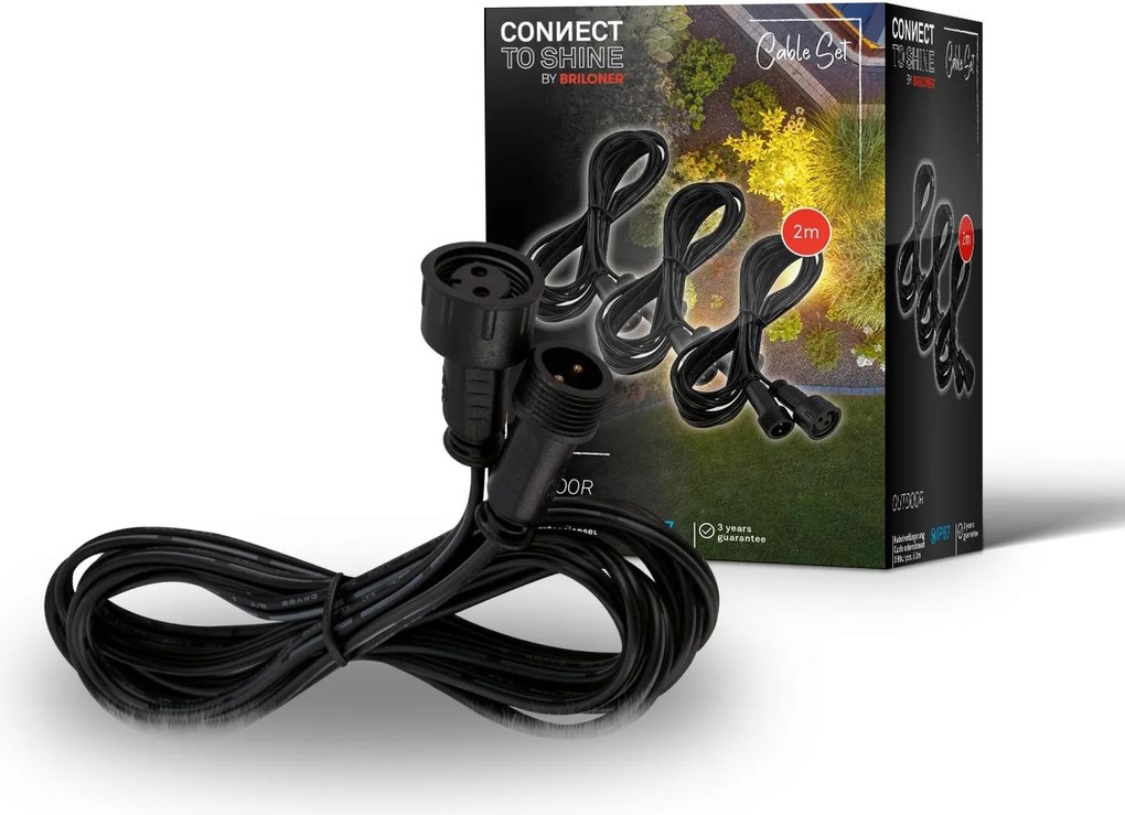 BRI 3920035 CONNECT TO SHINE 3ks sada prodlužovací kabel 200 cm – IP67 ochrana proti vodě, 12V, černá - BRILONER