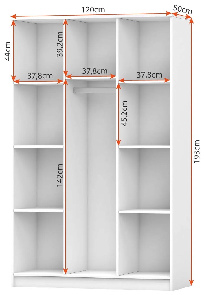 Šatní skříň 3D 19 SMYK I 120 cm bílá