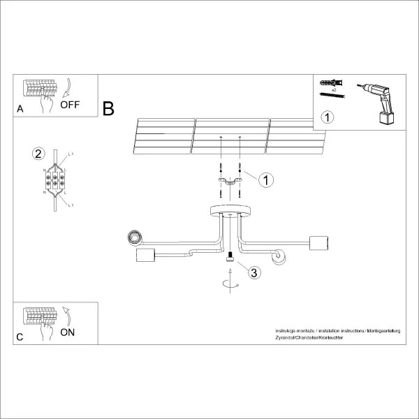 Sollux SL.1669 - Přisazený lustr TIMBO 4xE27/15W/230V černá/béžová/buk