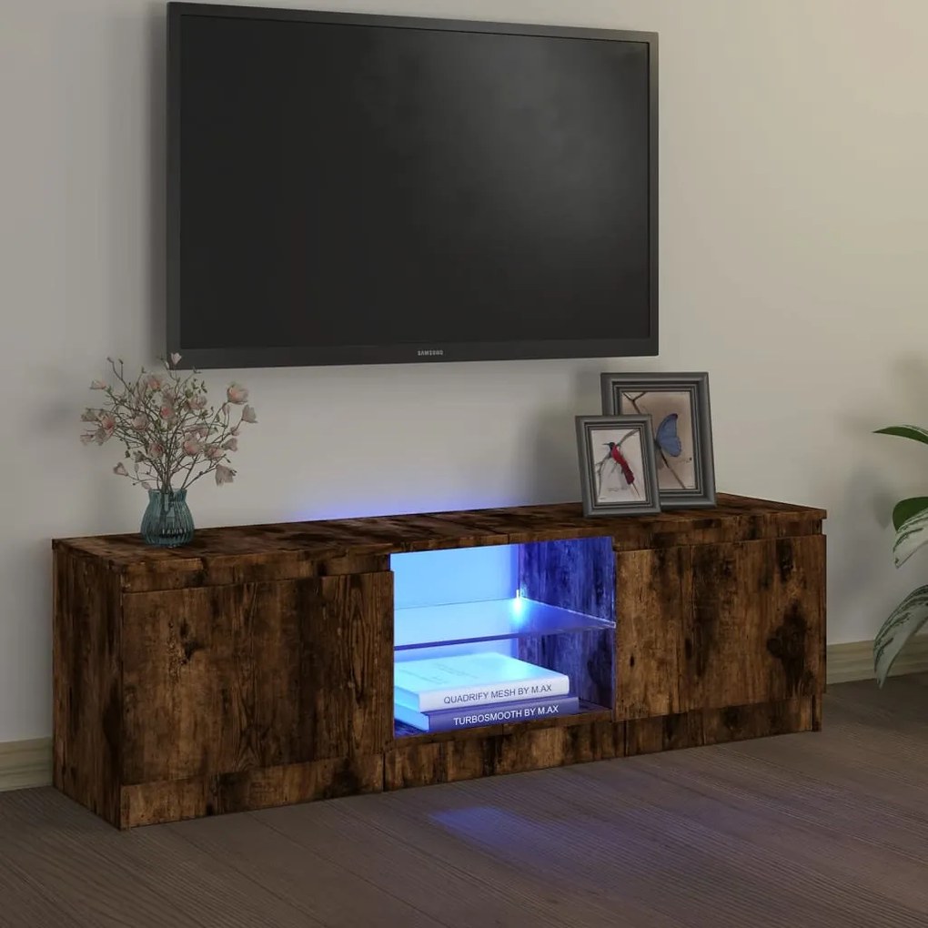 TV skříňka s LED osvětlením kouřový dub 120 x 30 x 36 cm