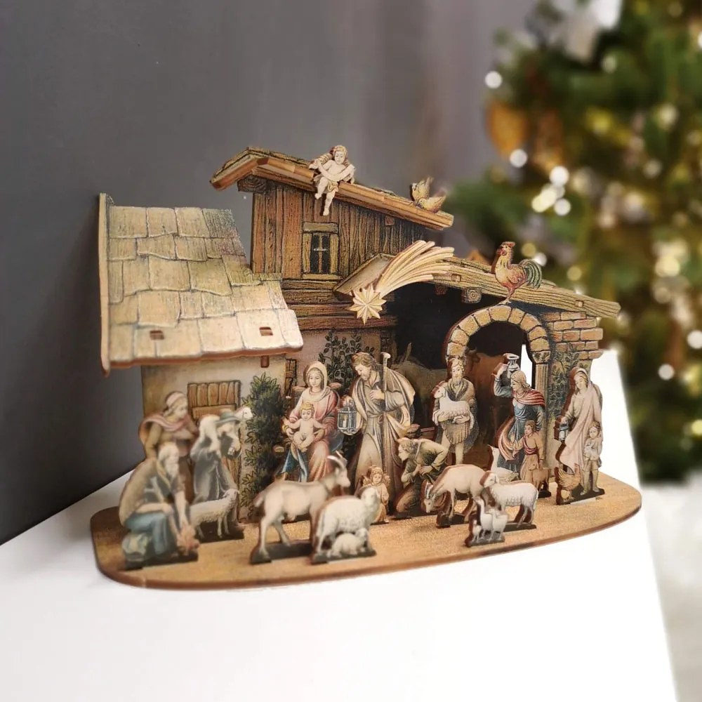 AMADEA Dřevěný skládací betlém  3D 17 cm
