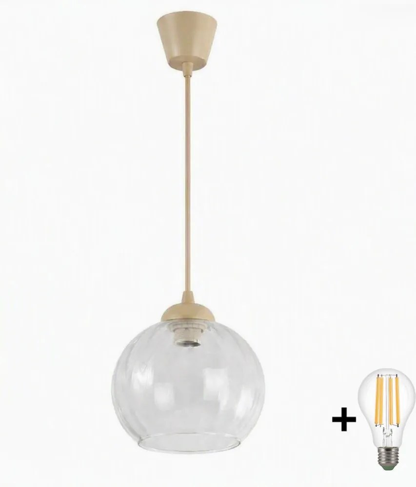 BRILAGI - LED Lustr na lanku RETRO GLASS 1xE27/60W/230V pr. 25 cm béžová/čirá