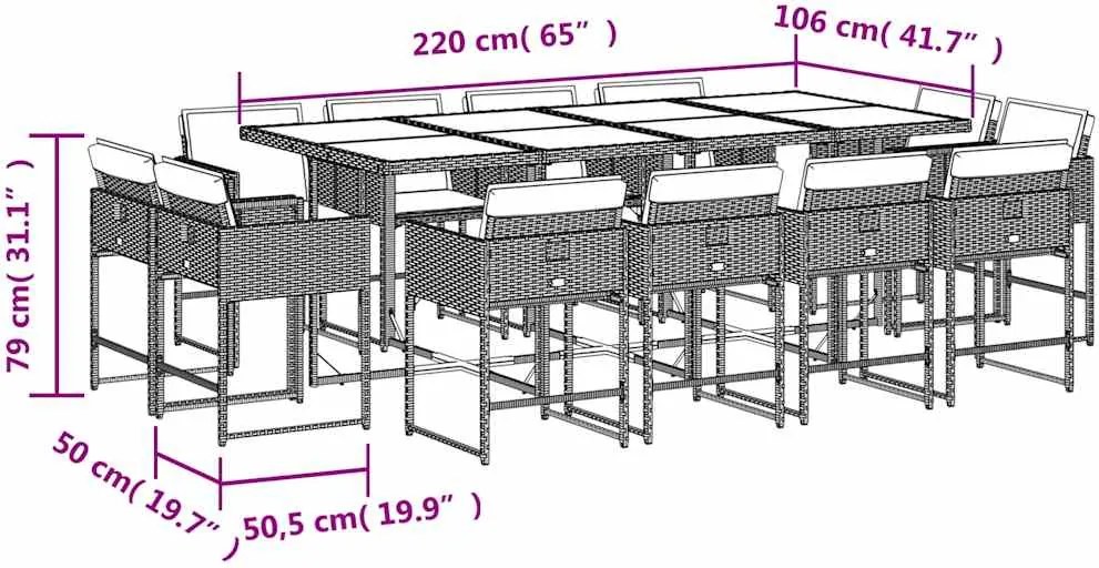 13dílný zahradní jídelní set s poduškami hnědý polyratan 3211401