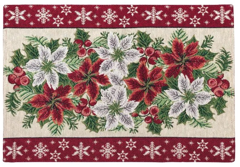 SCANquilt prostírání MOTIV vánoční hvězda bordura červenobéžová běhoun delší strana 100-170 cm