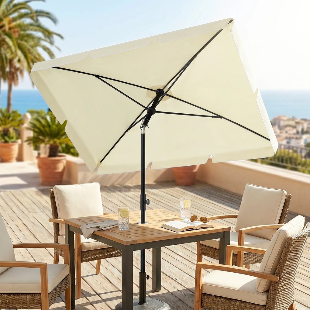Outsunny Slunečník Plážový Slunečník Zahradní Slunečník na Balkon Ochrana před Sluncem Nastavitelný Krémově Bílý