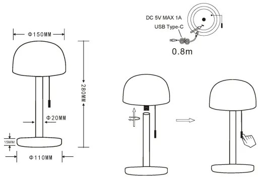 Globo 21016S - LED stolní lampa NORMAN LED/1,5W/3,7V 3000/4200/6000K černá