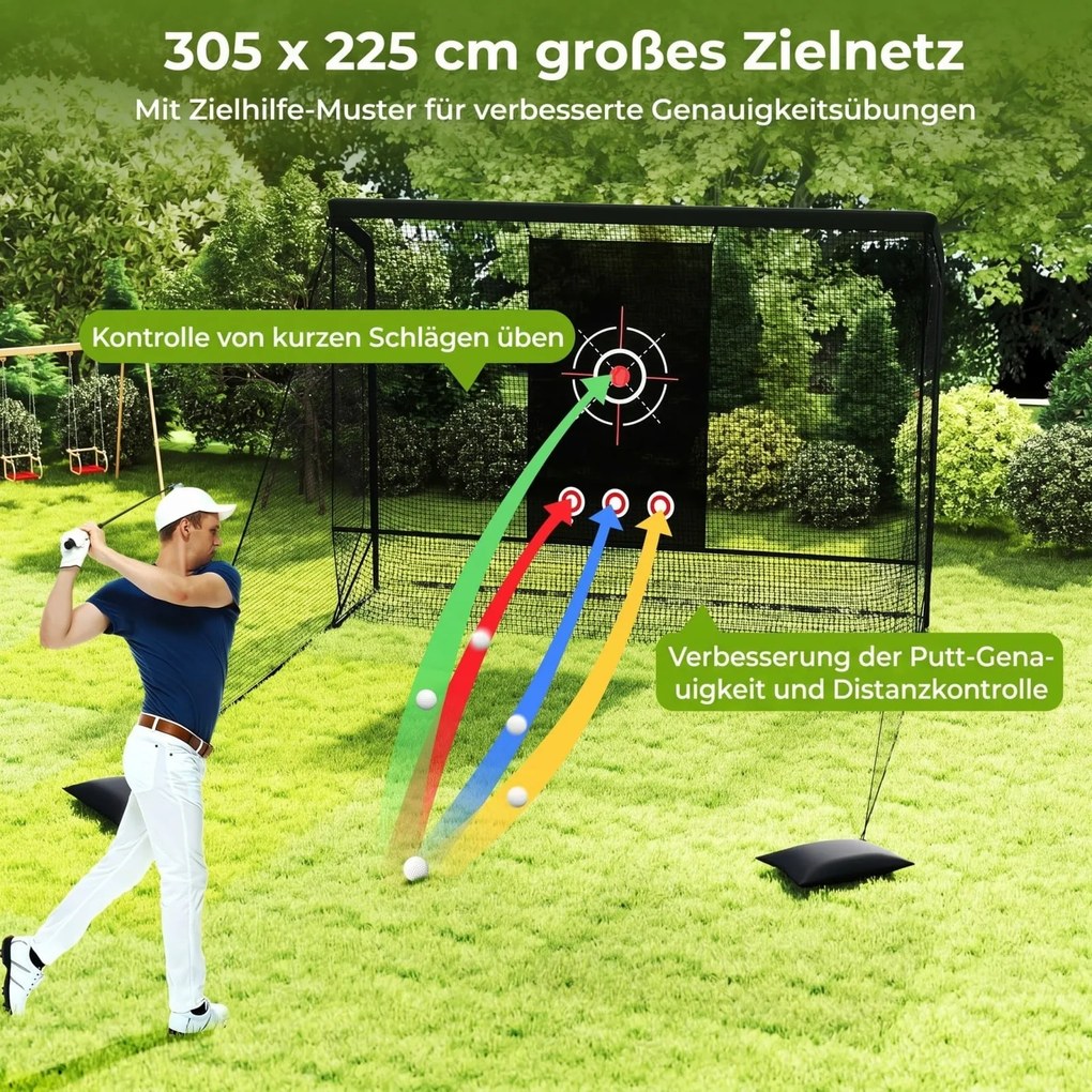 Costway Golfová síť Golfová tréninková síť s terčem, skládacími bočními díly
