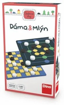 DINO Dáma a Mlýn 2v1 cestovní společenské hry v krabičce 11,5x18x3,5cm