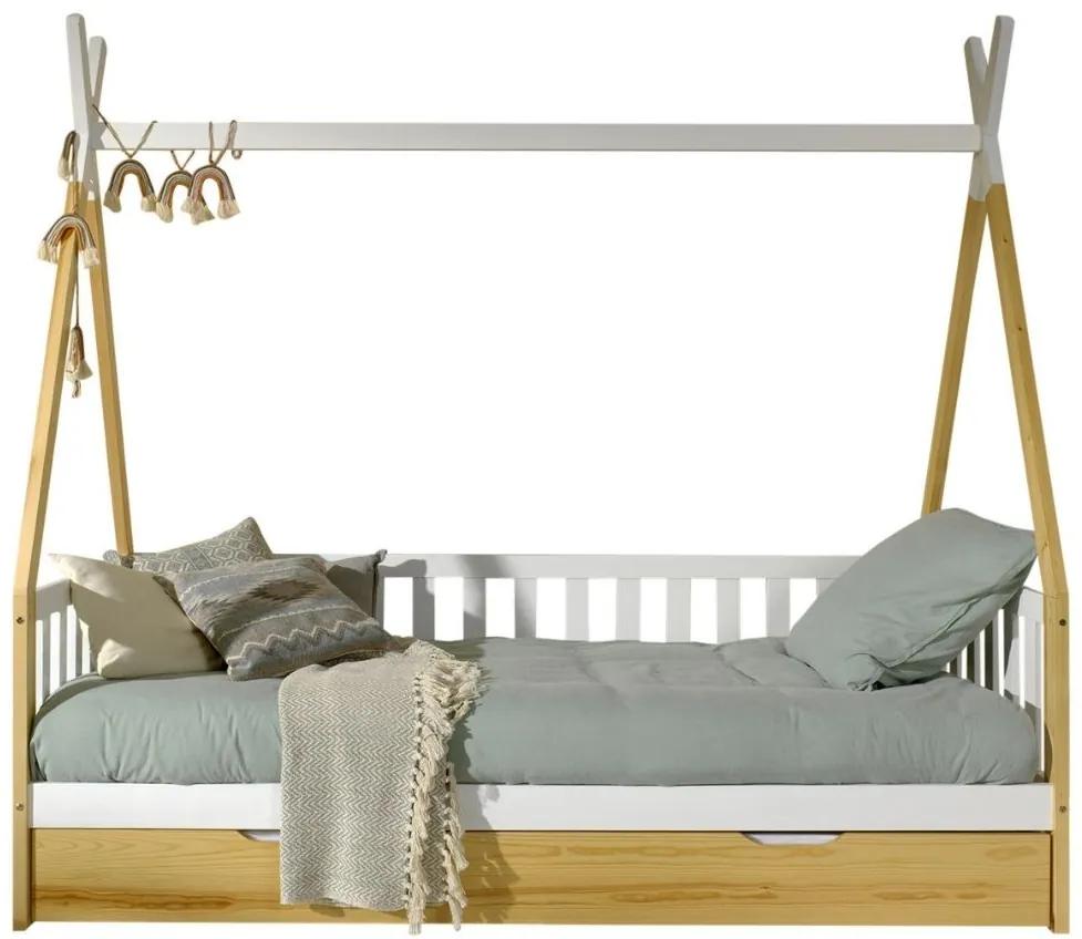 OnaDnes -20% Borovicová postel Vipack Tipi 90 x 200 cm se zábranami a přírodní zásuvkou