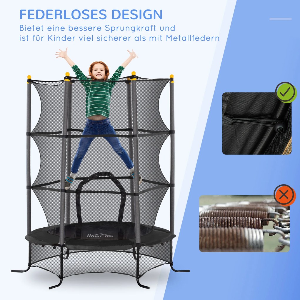 HOMCOM Kindertrampolin Ø163 cm, Trampolin mit Sicherheitsnetz, Randabdeckung, Gartentrampolin für Kinder 3-10 Jahre, bis 50 kg belastbar, Schwarz