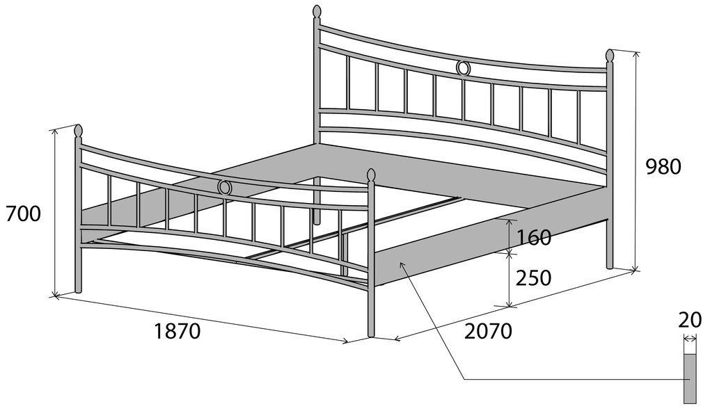 Nábytek ATIKA s.r.o. Kovová postel MARIANA Povrchová úprava: na přání dle RAL, Rozměr: 100 x 200 cm